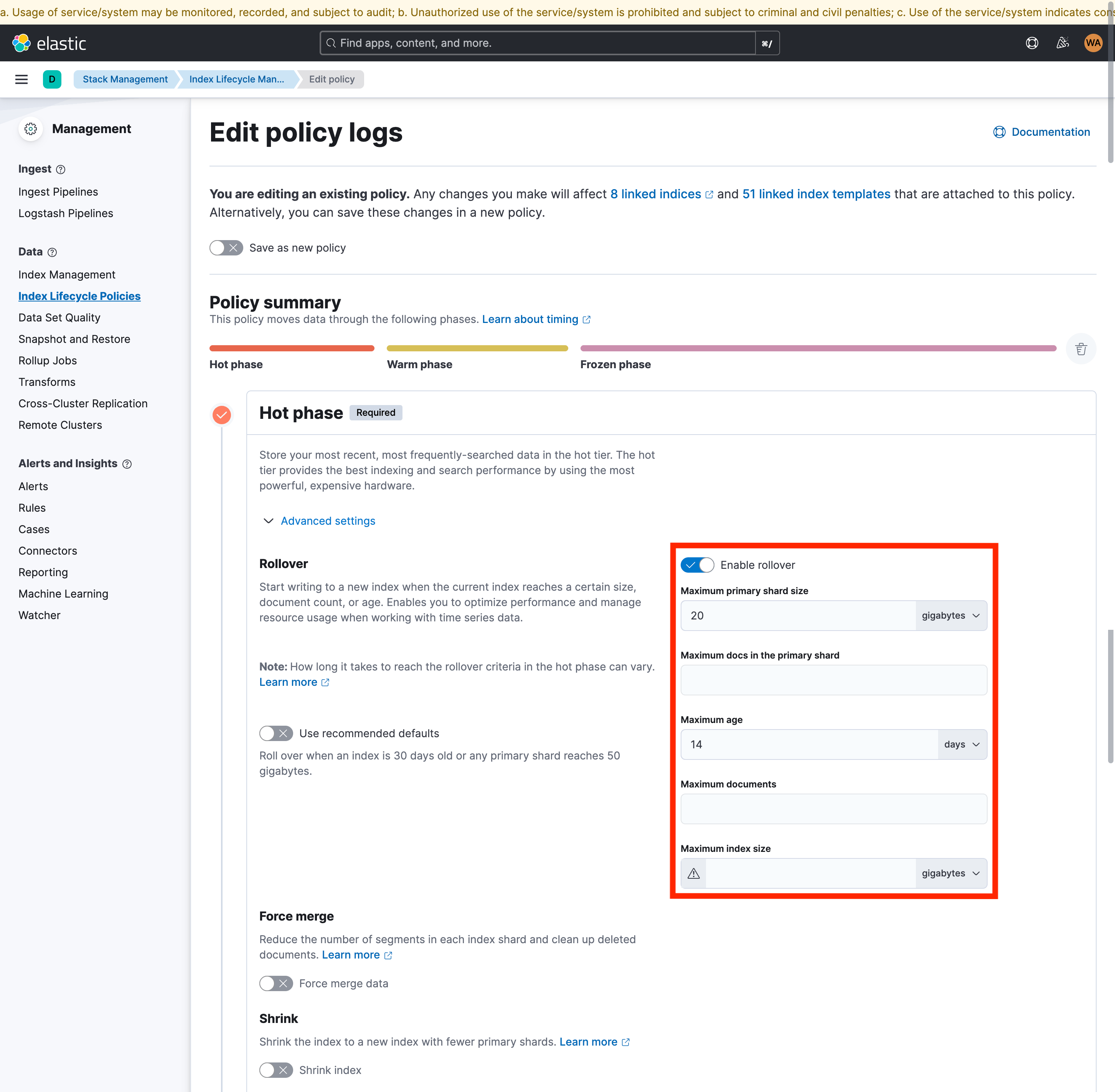 Index Life Cycle Management